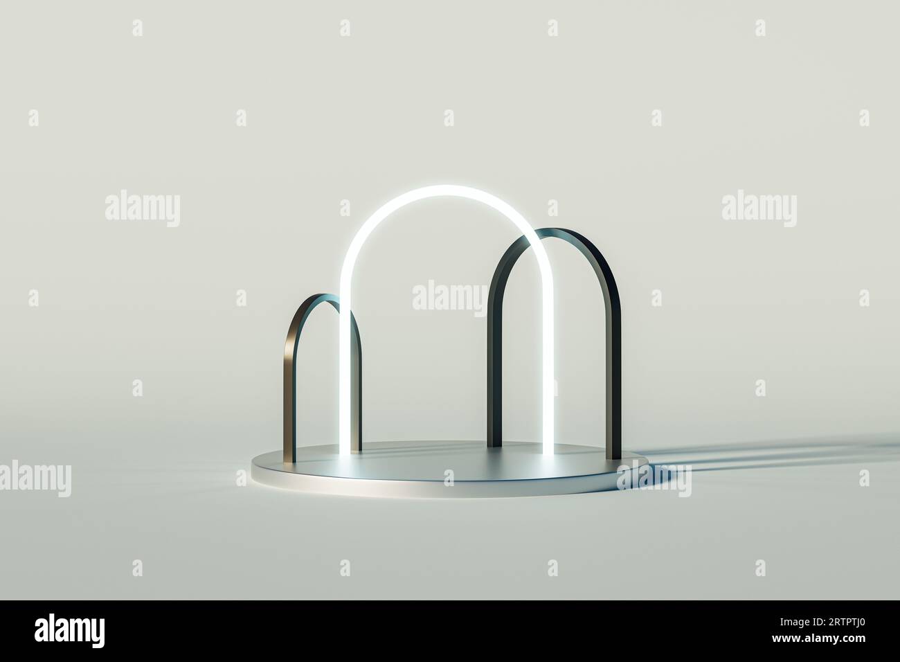 3d presentation metal pedestal with arches over white outdoor ...