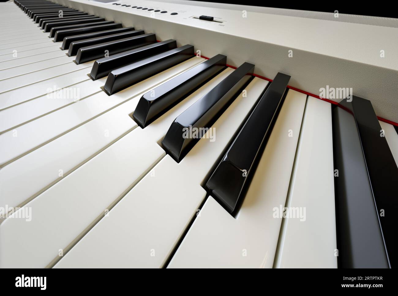 3d illustration digital piano or synthesizer white angle shot. Closeup ...