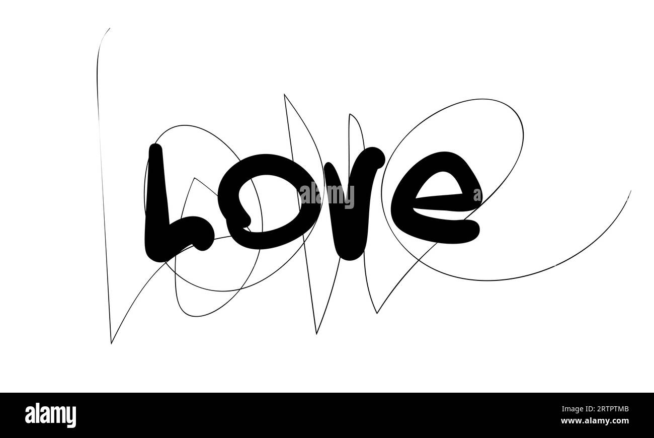 Word Love handwritten thick and thin black line text isolated on white ...