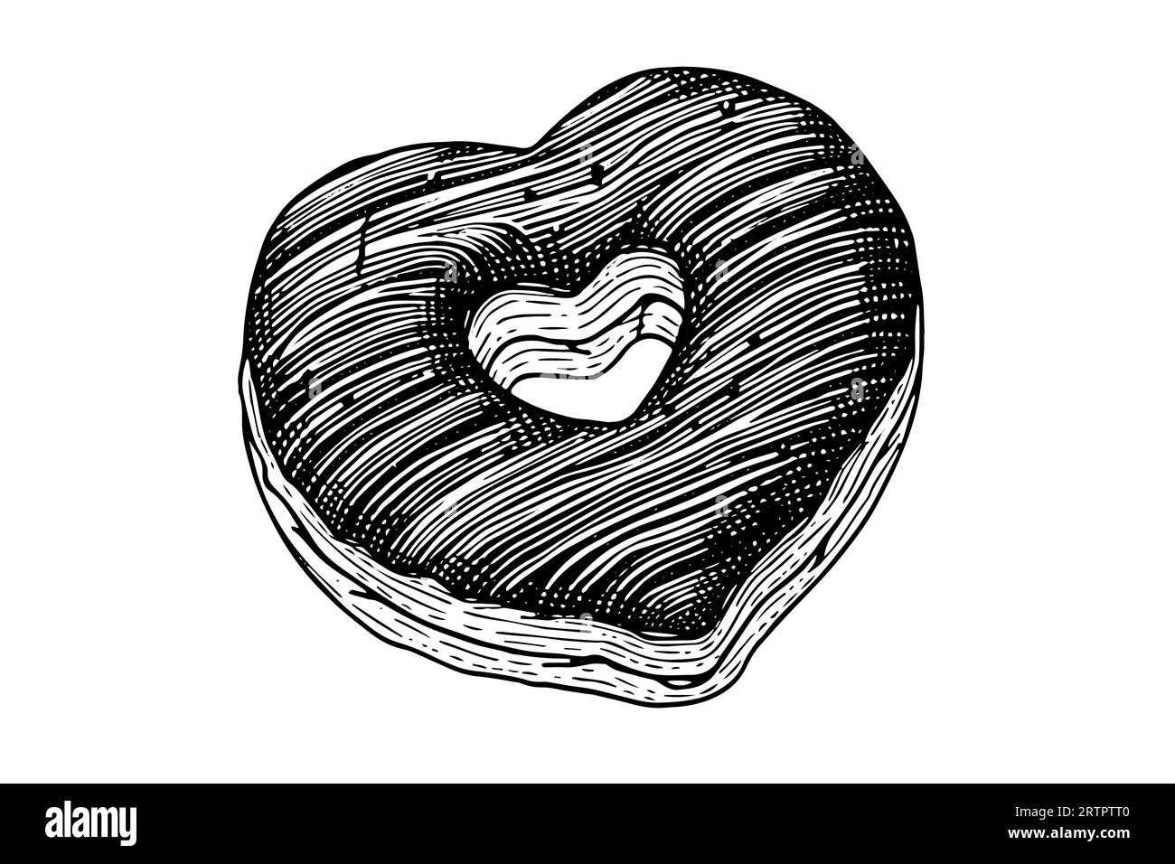 Heart shaped tasty donut engraving style. Hand drawn ink sketch vector ...