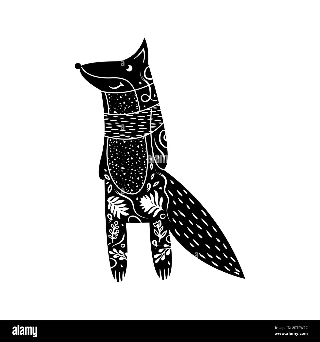 Fox in floral ornament. Modern boho decorative linocut Stock Vector ...