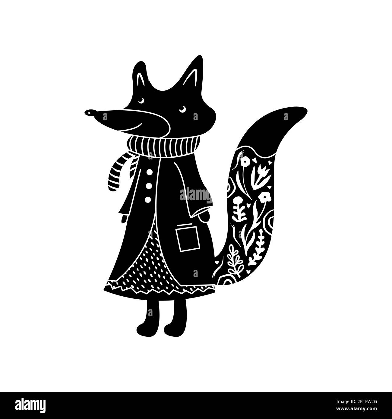 Fox in floral ornament. Modern boho decorative linocut Stock Vector ...