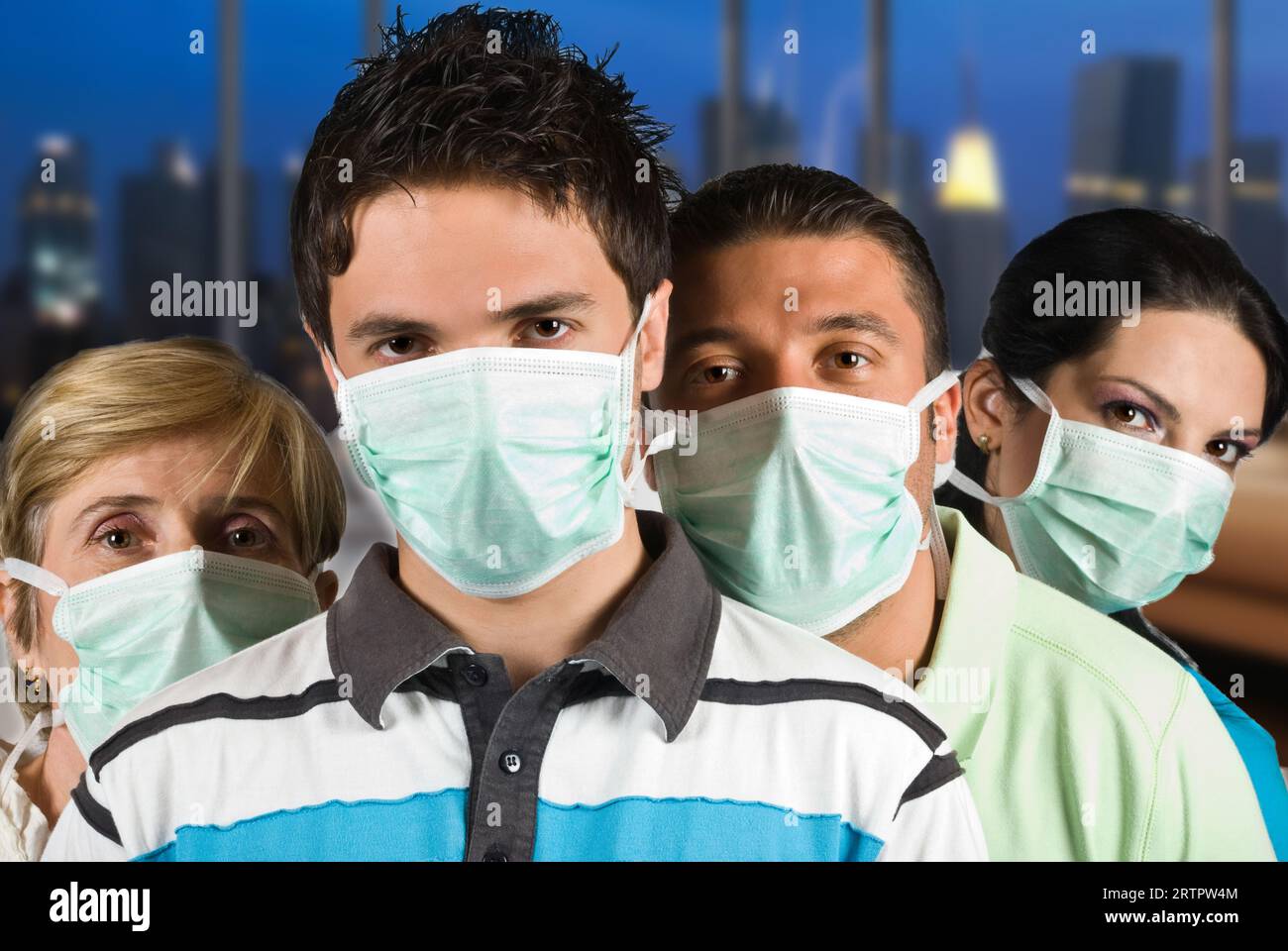 Group of three people young and mature wearing protective mask ,young ...