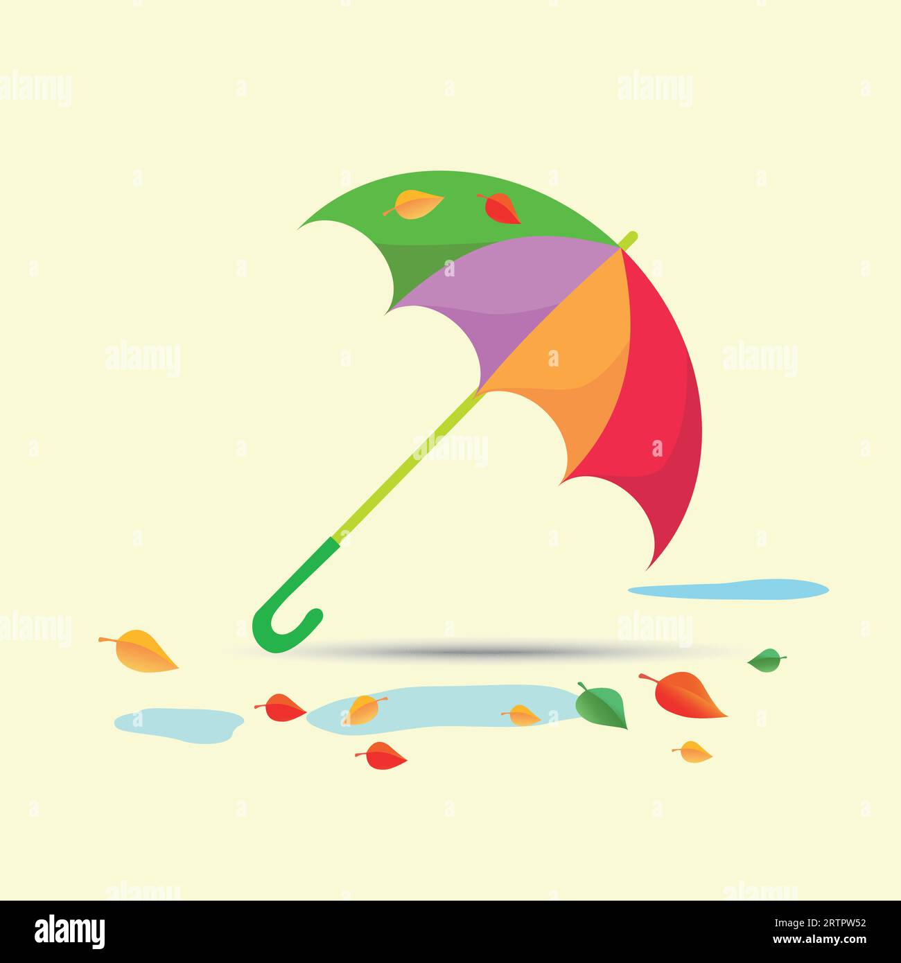 An open umbrella among puddles and leafy trees Stock Vector Image & Art ...