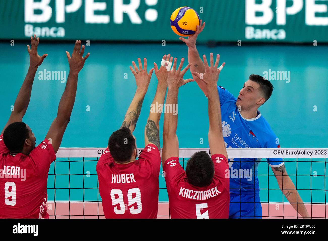 Poland's Wilfredo Leon, Poland's Norbert Huber, Poland's Lukasz ...