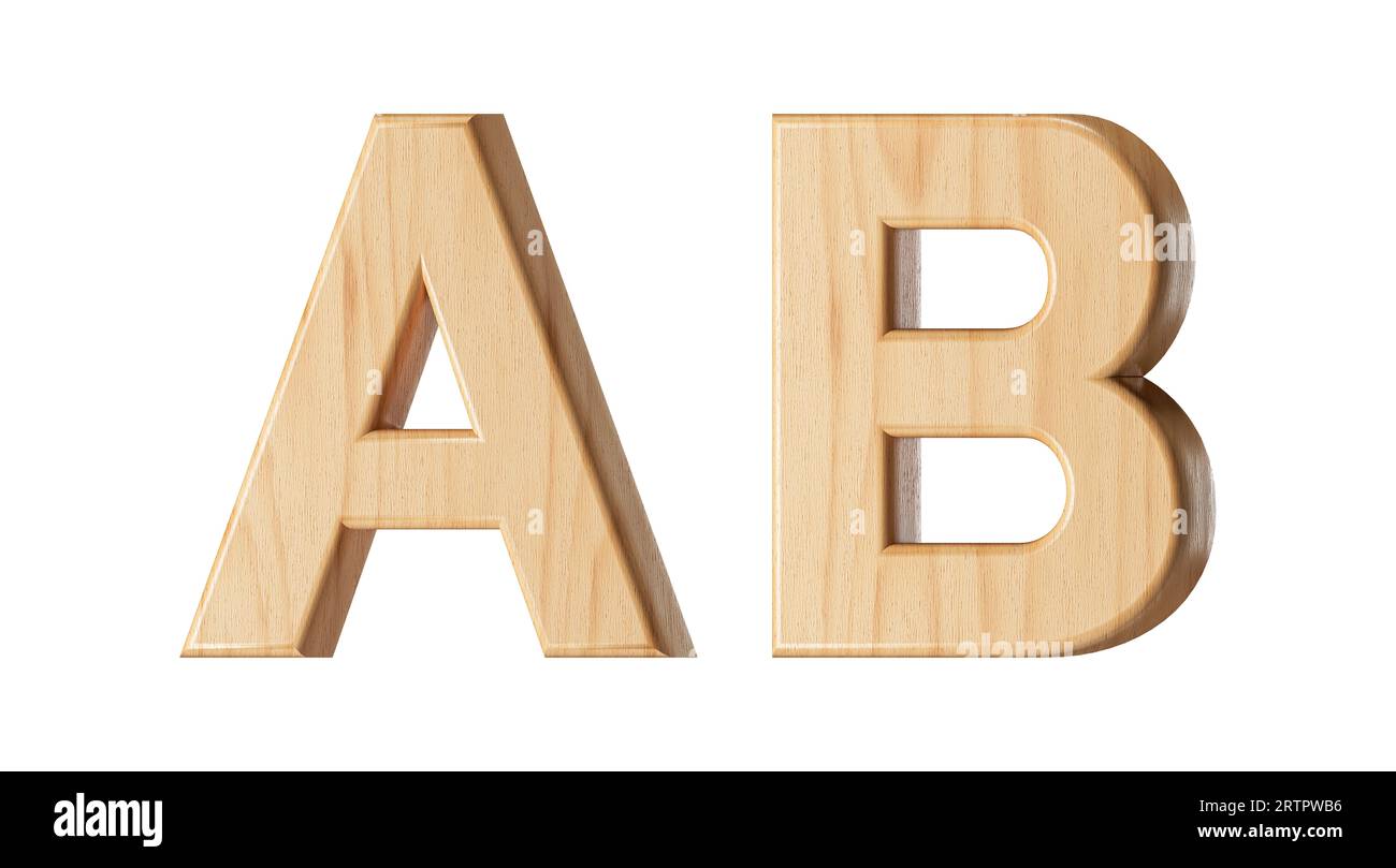 Letters made of wood. 3d illustration of wooden alphabet isolated on ...