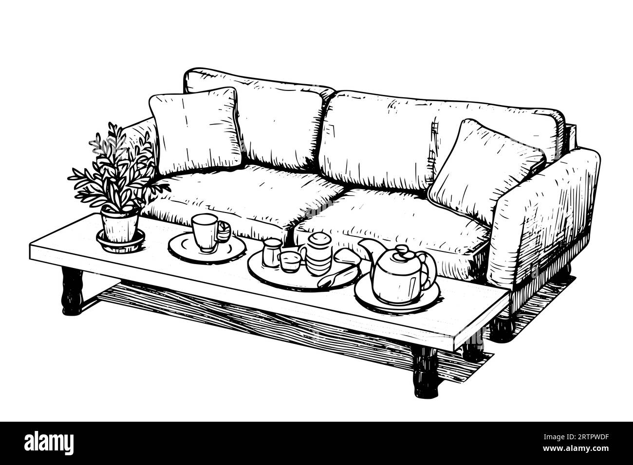 Vintage sofa hand drawn ink sketch. Engraving style vector illustration ...