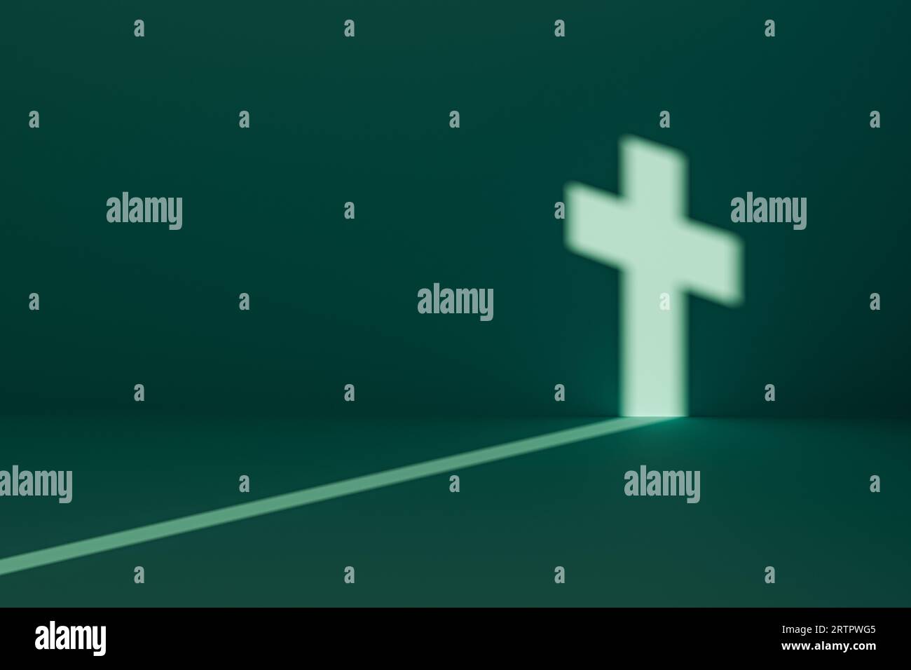 3d illustration of dark room with cross-shaped light on the wall ...