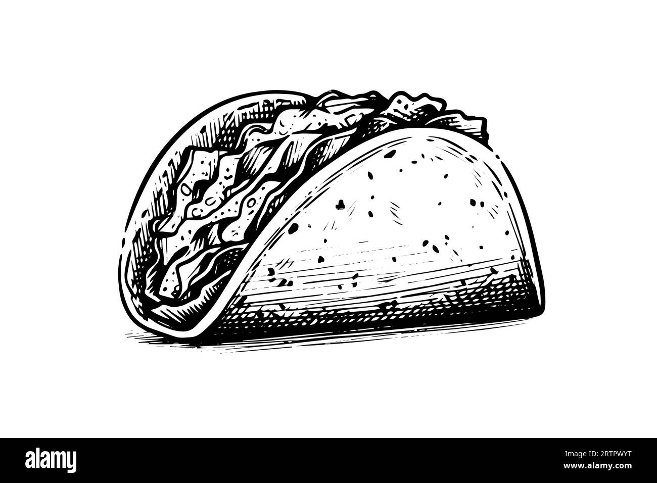 Hand drawn ink sketch of taco. Traditional mexican fast food ...