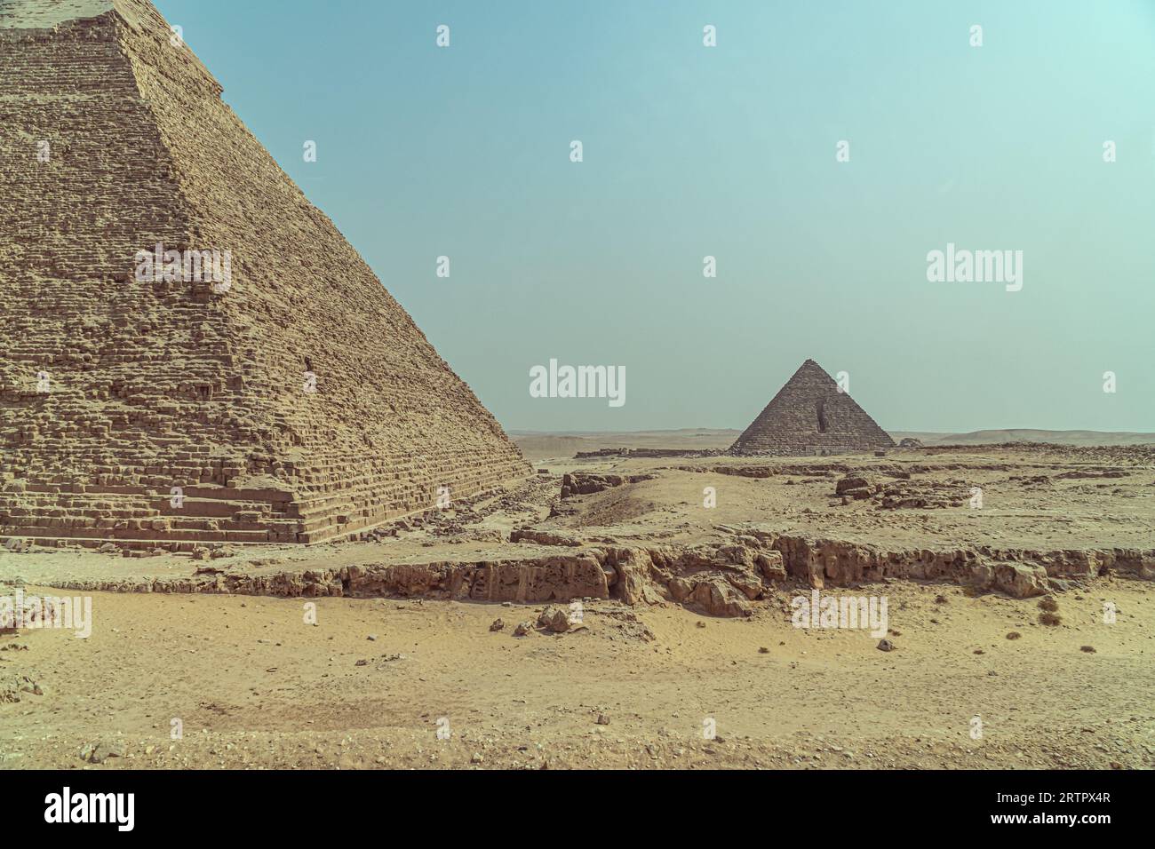 Giza pyramids in Egypt. Two pyramids in Giza town Stock Photo - Alamy