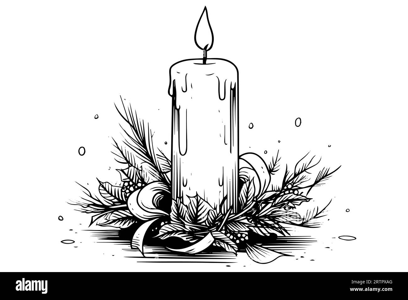 Thick christmas candles burning. Hand drawn sketch engraving style vector illustration Stock ...