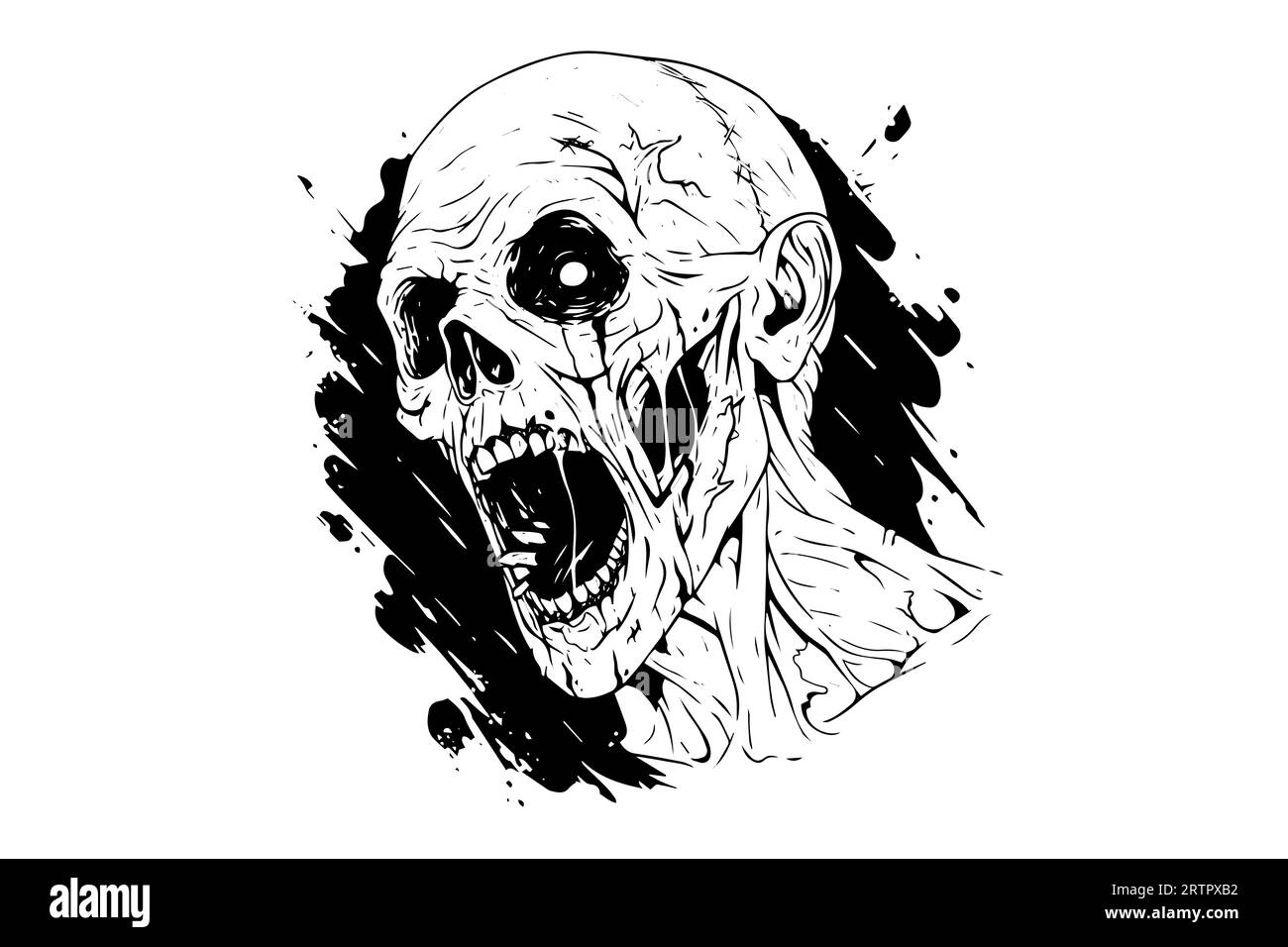 Zombie head or face ink sketch. Walking dead hand drawing vector ...