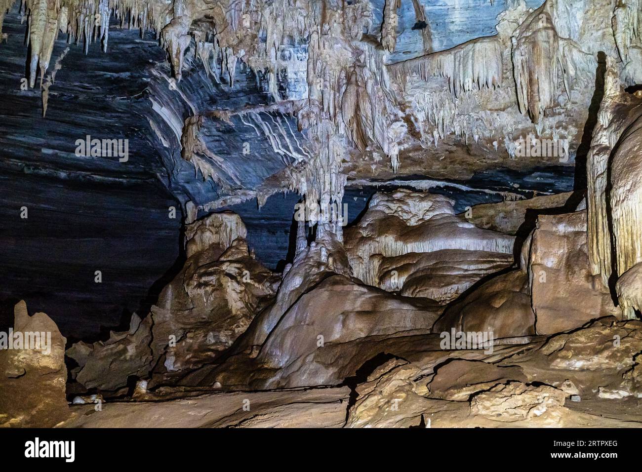 Limestone cave of stalactite and stalagmite formations, the Gruta da ...
