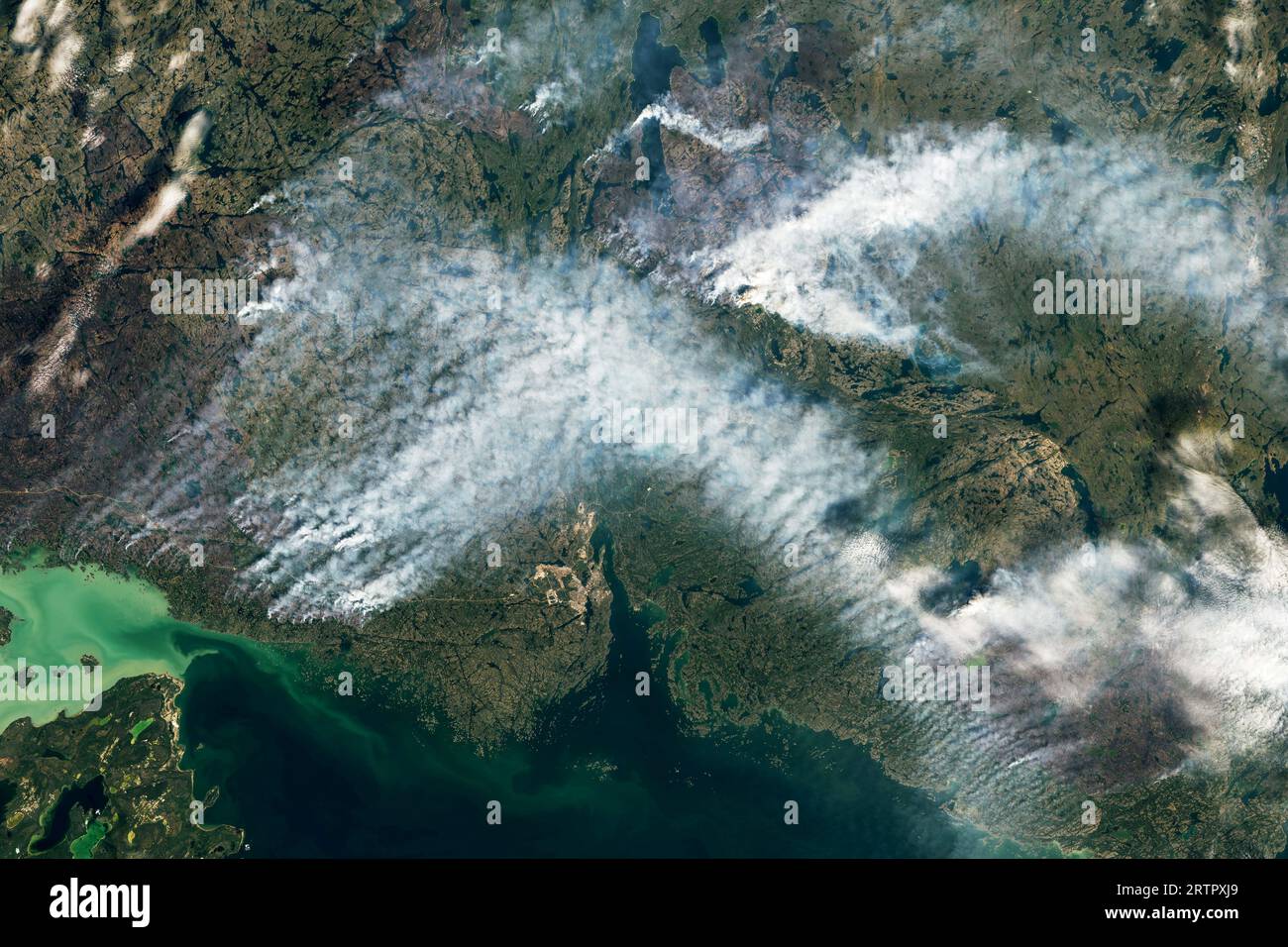 Aerial view of wild fires burning near Yellowknife, Canada, in 2023 ...