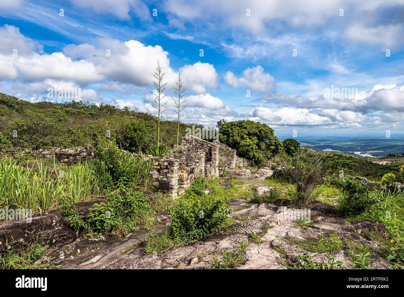 View to rocky house ruins on small historic countryside village of ...