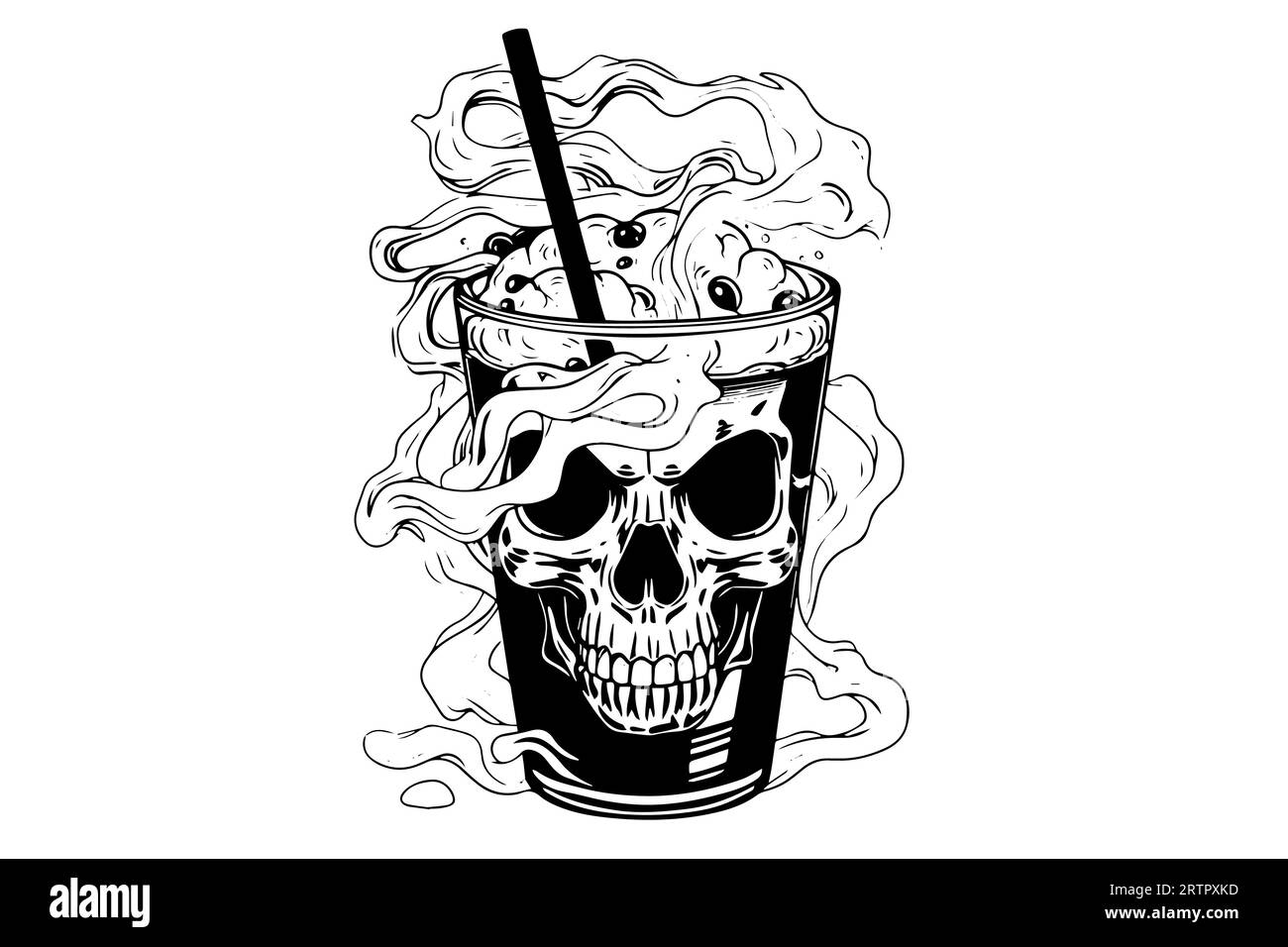 Zombie halloween cocktail drink ink sketch. Walking dead hand drawing ...