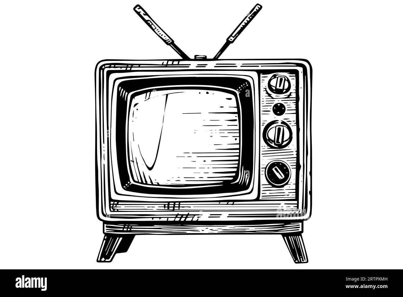 Retro television vector illustration. Engraving style ink sketch Stock ...