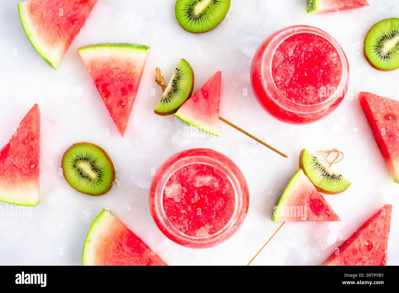 Watermelon Kiwi Mocktails with Fresh Fruit and Crushed Ice: Layered ...