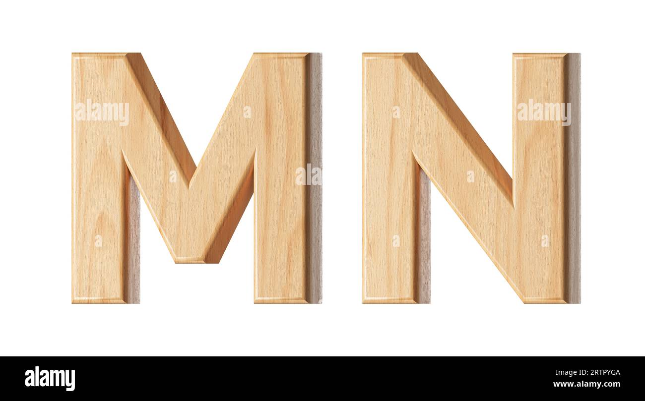 Letters made of wood. 3d illustration of wooden alphabet isolated on ...