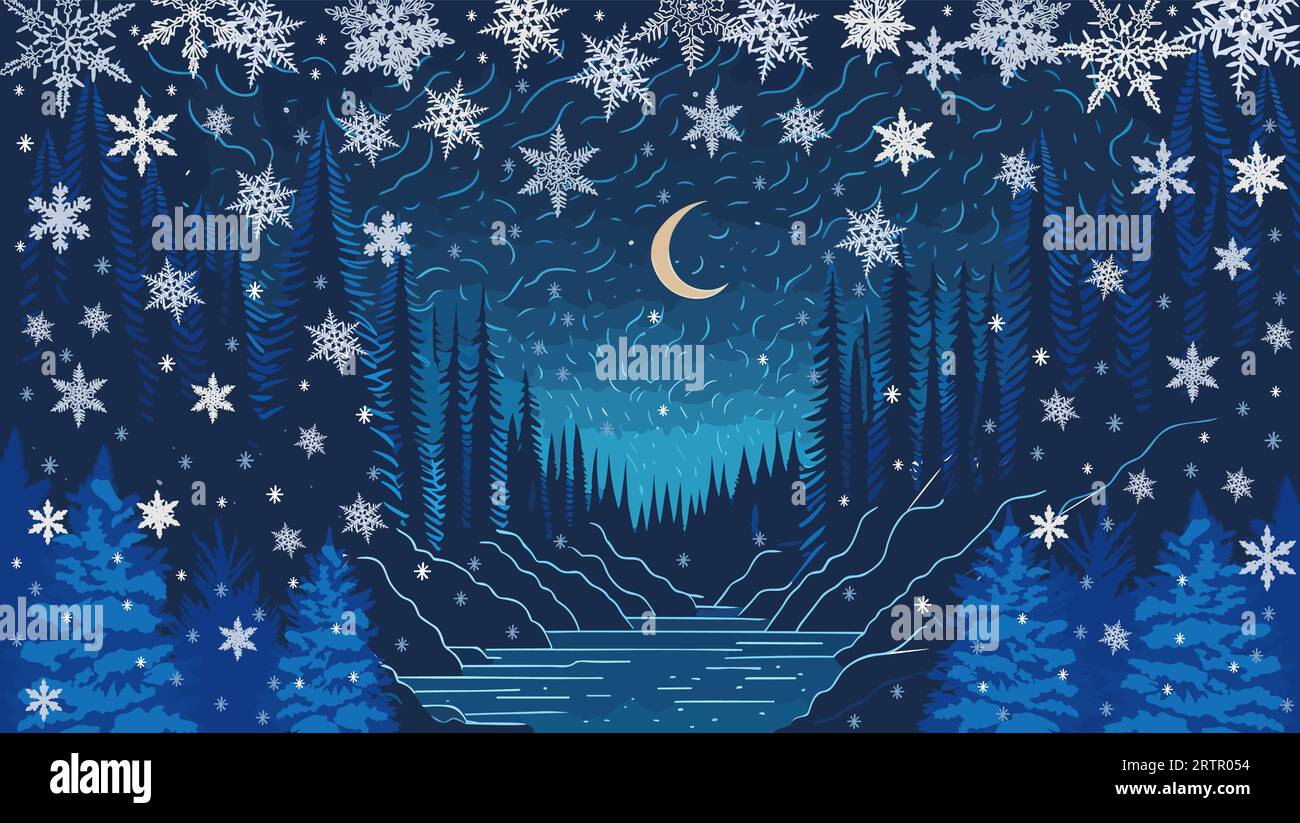 Winter river snowy forest Stock Vector Images - Alamy