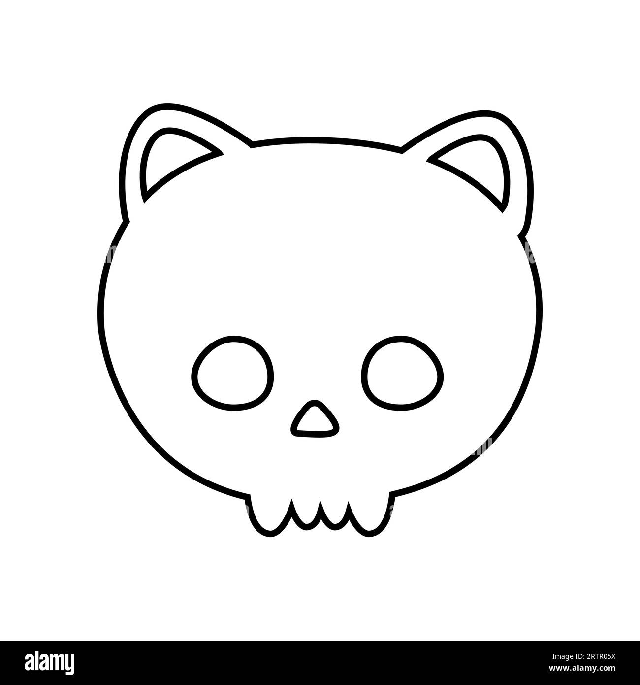 Vector hand drawn flat outline cute cat skull isolated on white ...