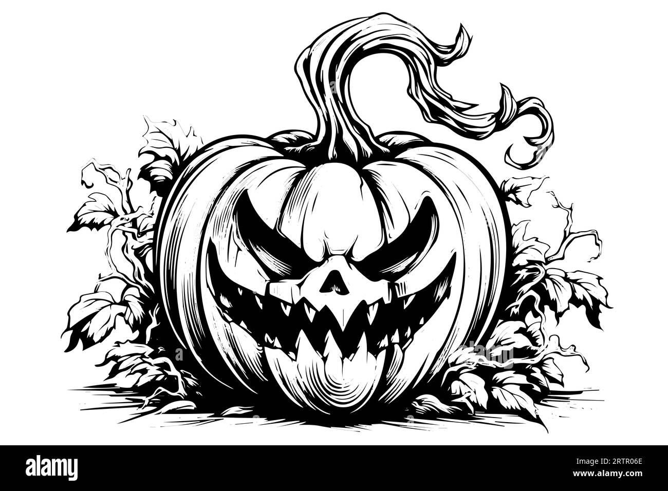 Halloween pumpkin head mascot engraving ink sketch hand drawn vector ...