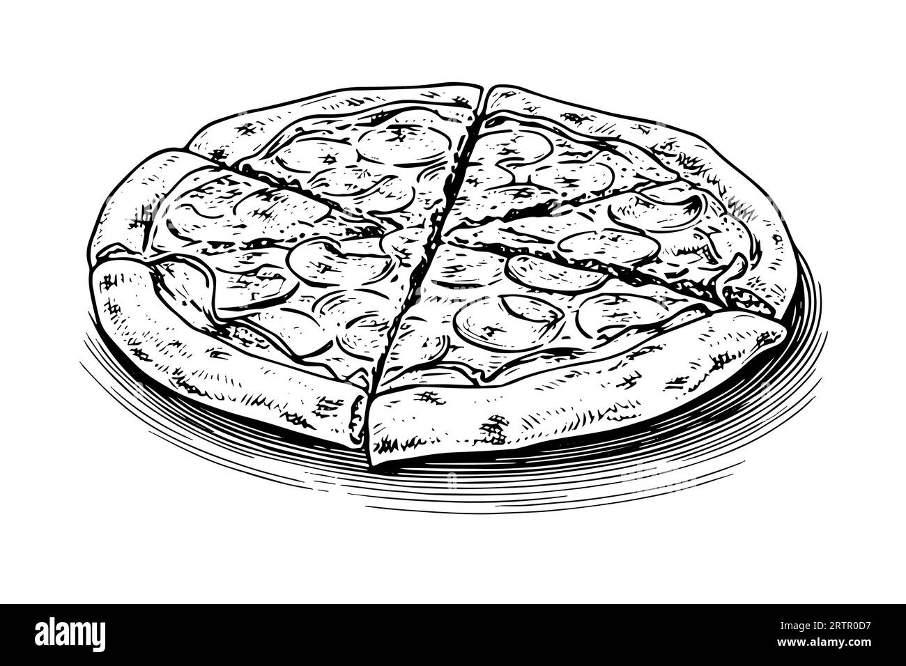 Sliced pizza sketch hand drawn engraving style Vector illustration ...