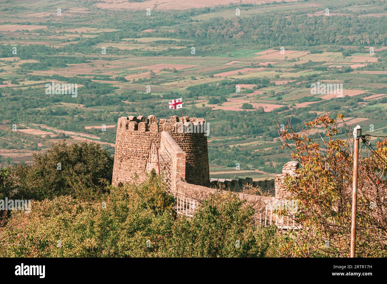 View on Alazan Valley and part of the city wall with tower fortress ...