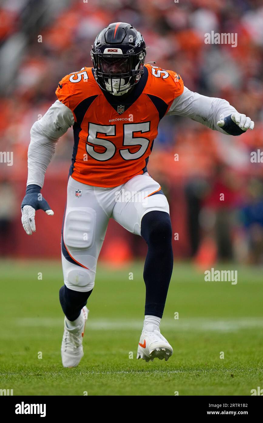 Denver Broncos linebacker Frank Clark (55) plays against the Las Vegas ...