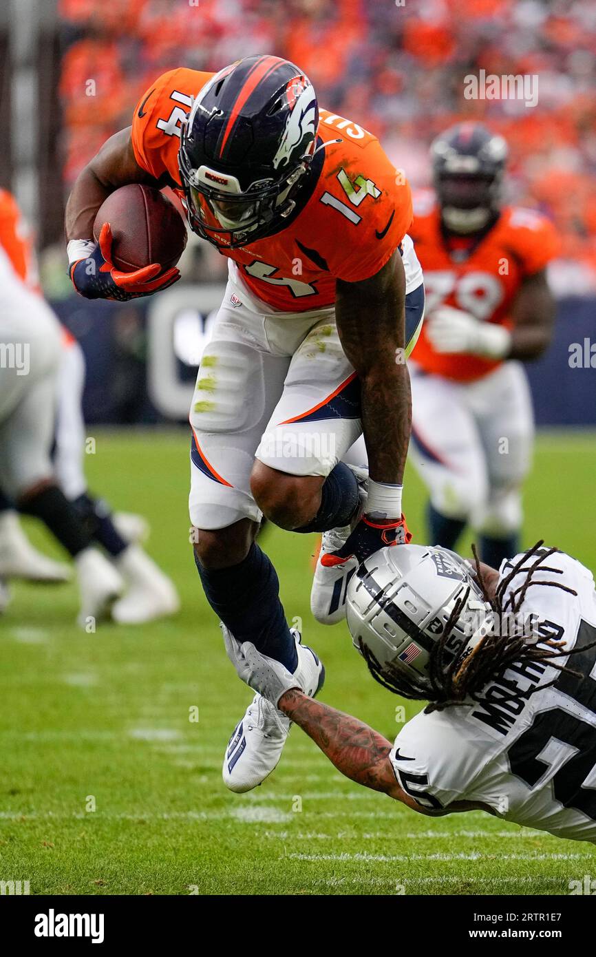 Denver Broncos wide receiver Courtland Sutton (14) runs against Las ...