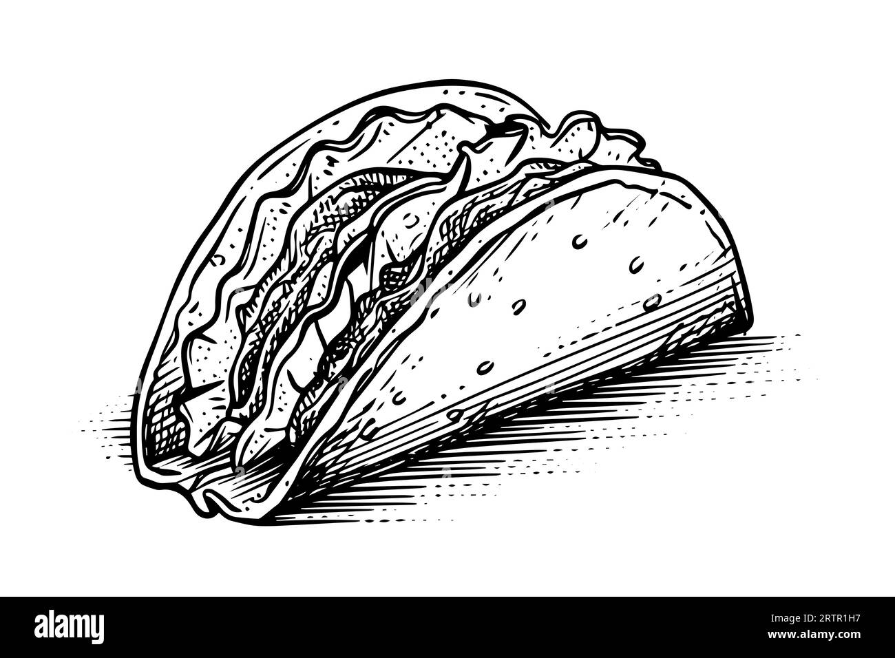 Hand drawn ink sketch of taco. Traditional mexican fast food ...