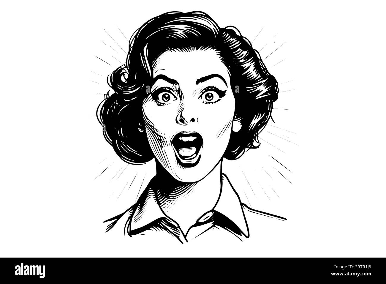 Surprised Businness Woman Ink Drawing Sketch Pop Art Style Black And