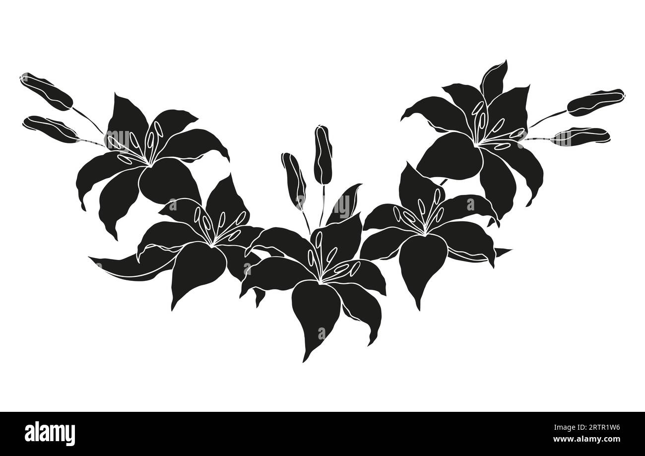 Lilly flower silhouette garland for design of card or invite.Vector ...