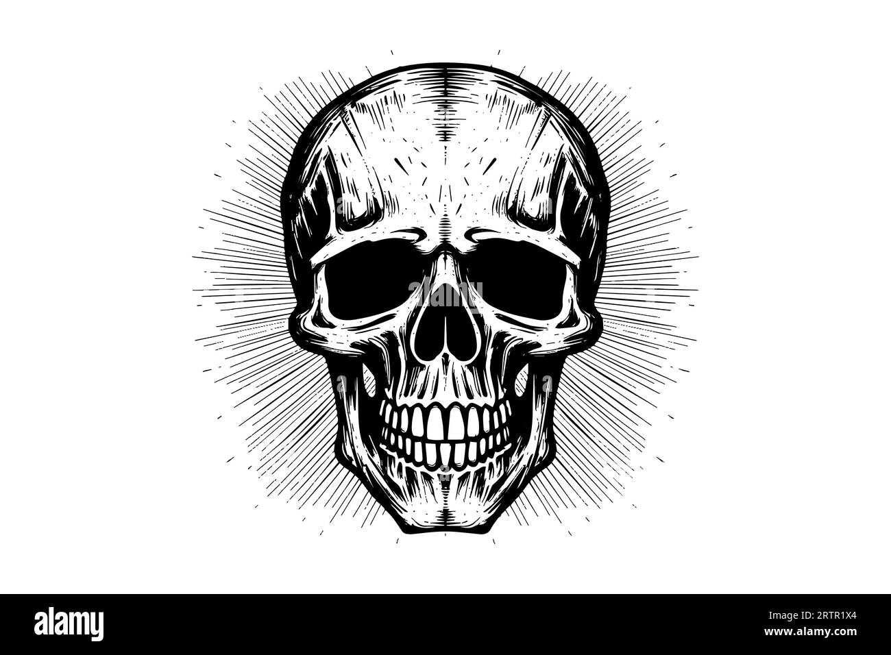 Human skull hand drawn sketch in woodcut style. Vector engraving sketch ...