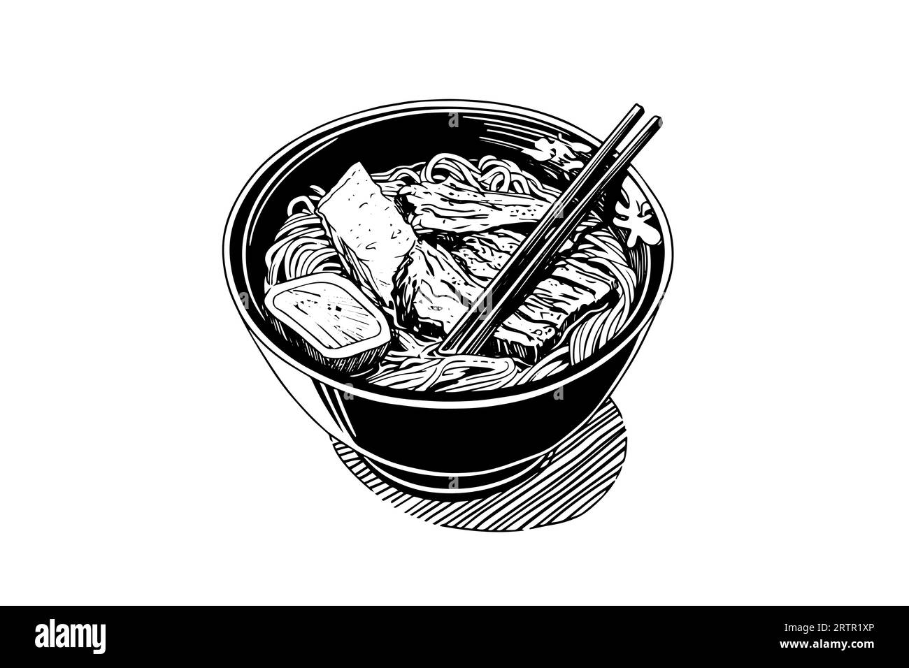Ramen Noodle Japanese Food Vector Engraving style Illustration. Ink ...