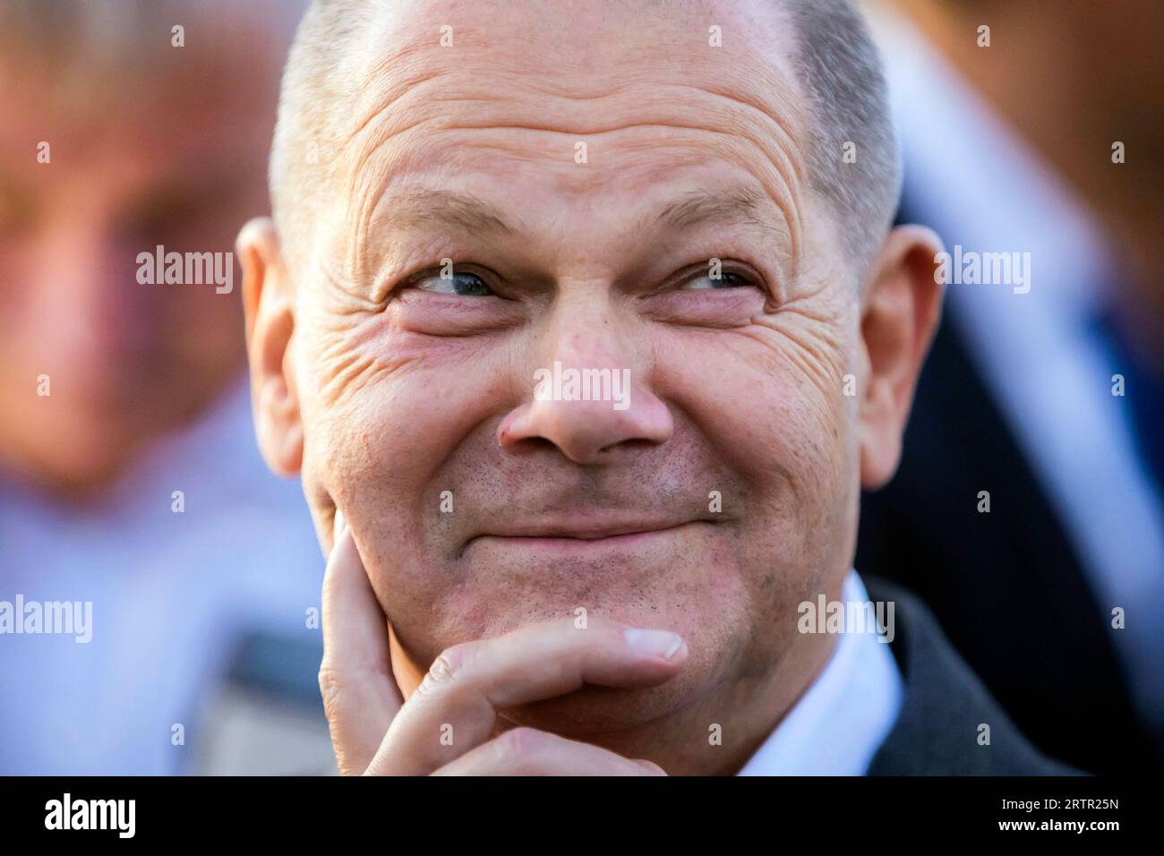 German Chancellor Olaf Scholz smiles at the "BILD100" event, on the ...