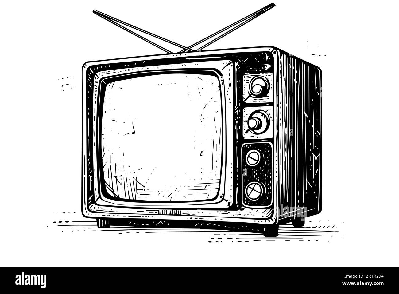 Retro television vector illustration. Engraving style ink sketch Stock ...