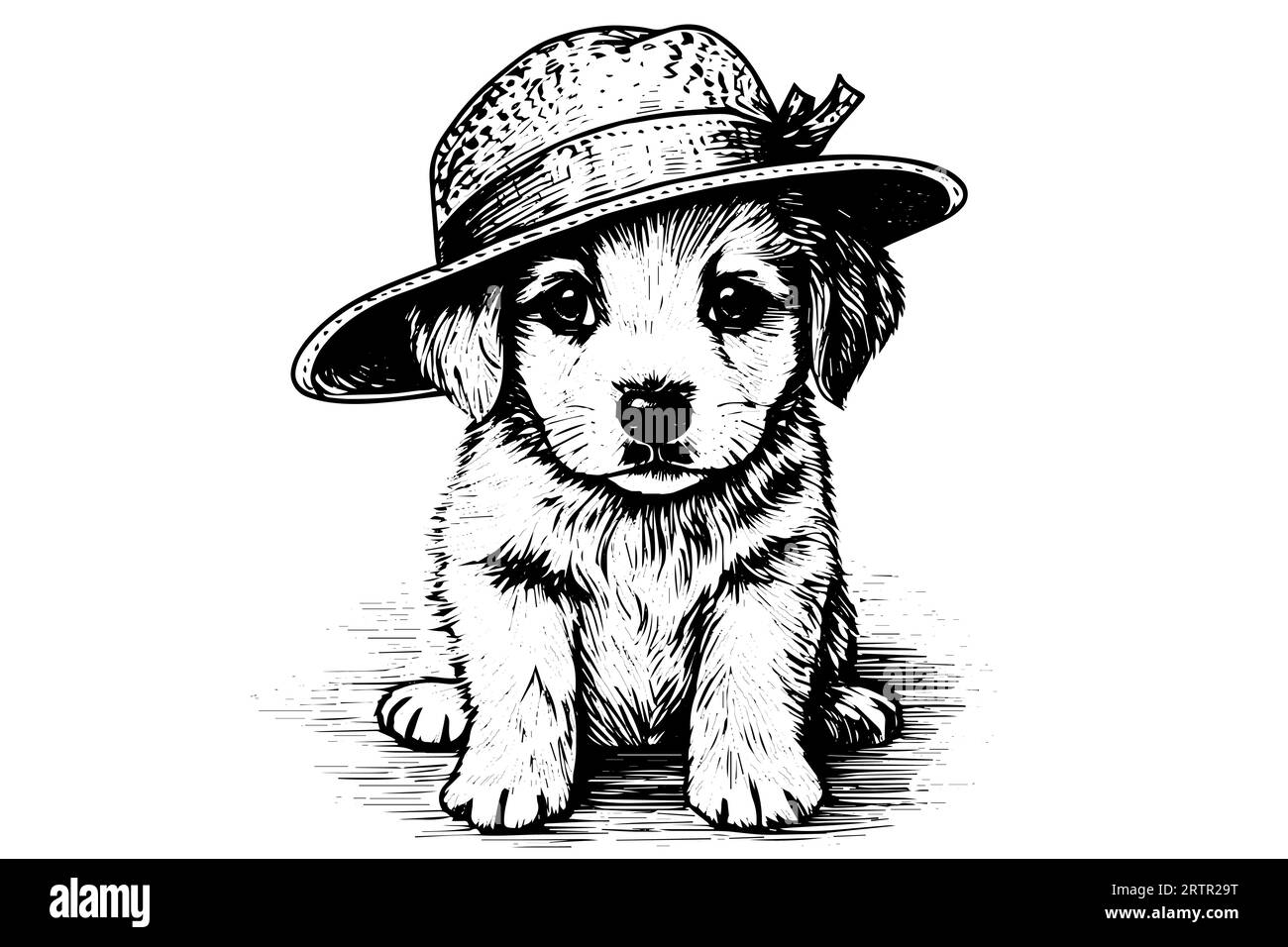 Cute puppy hand drawn ink sketch. Dog in engraving style vector ...