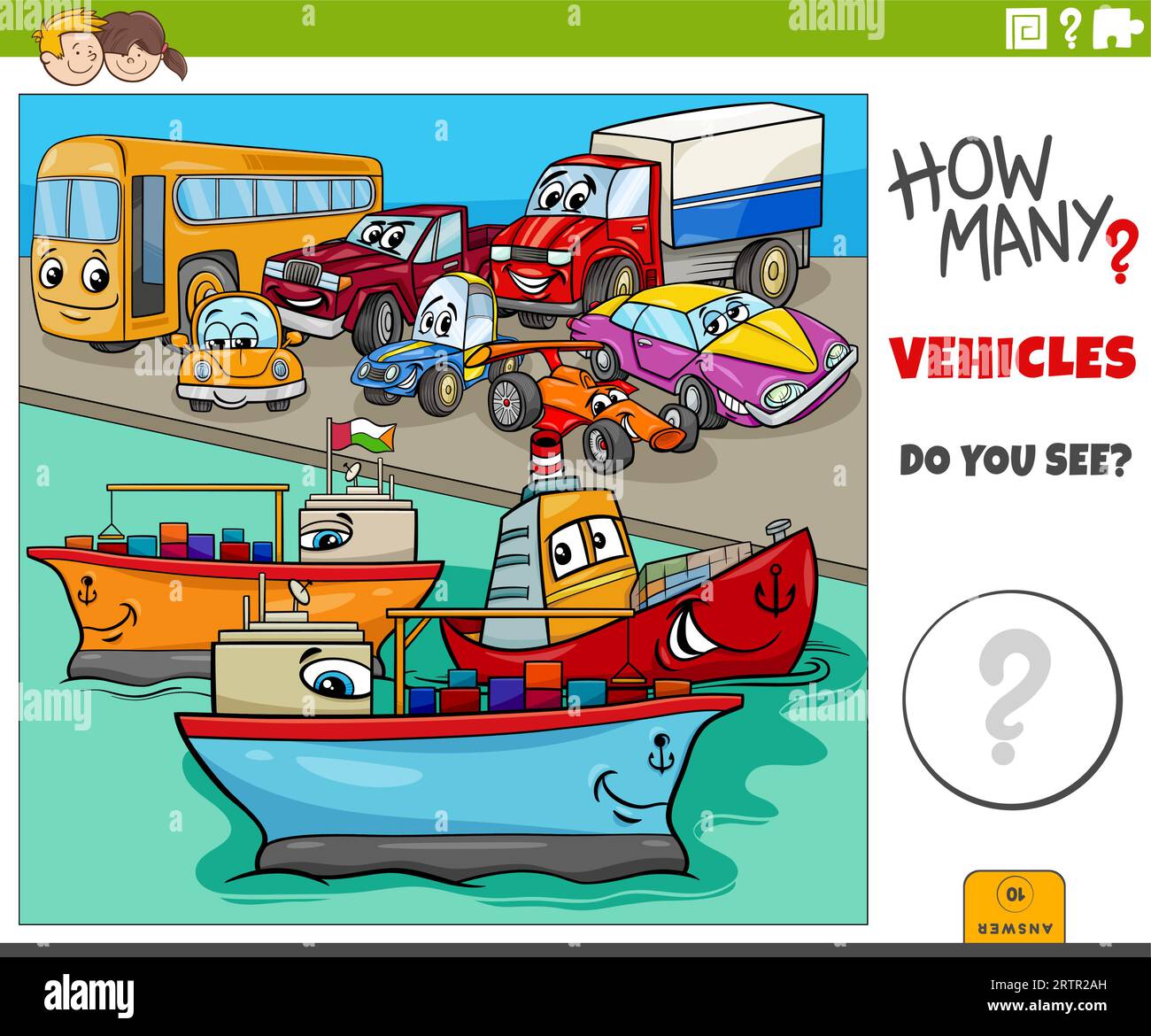 Illustration of educational counting activity for children with cartoon ...