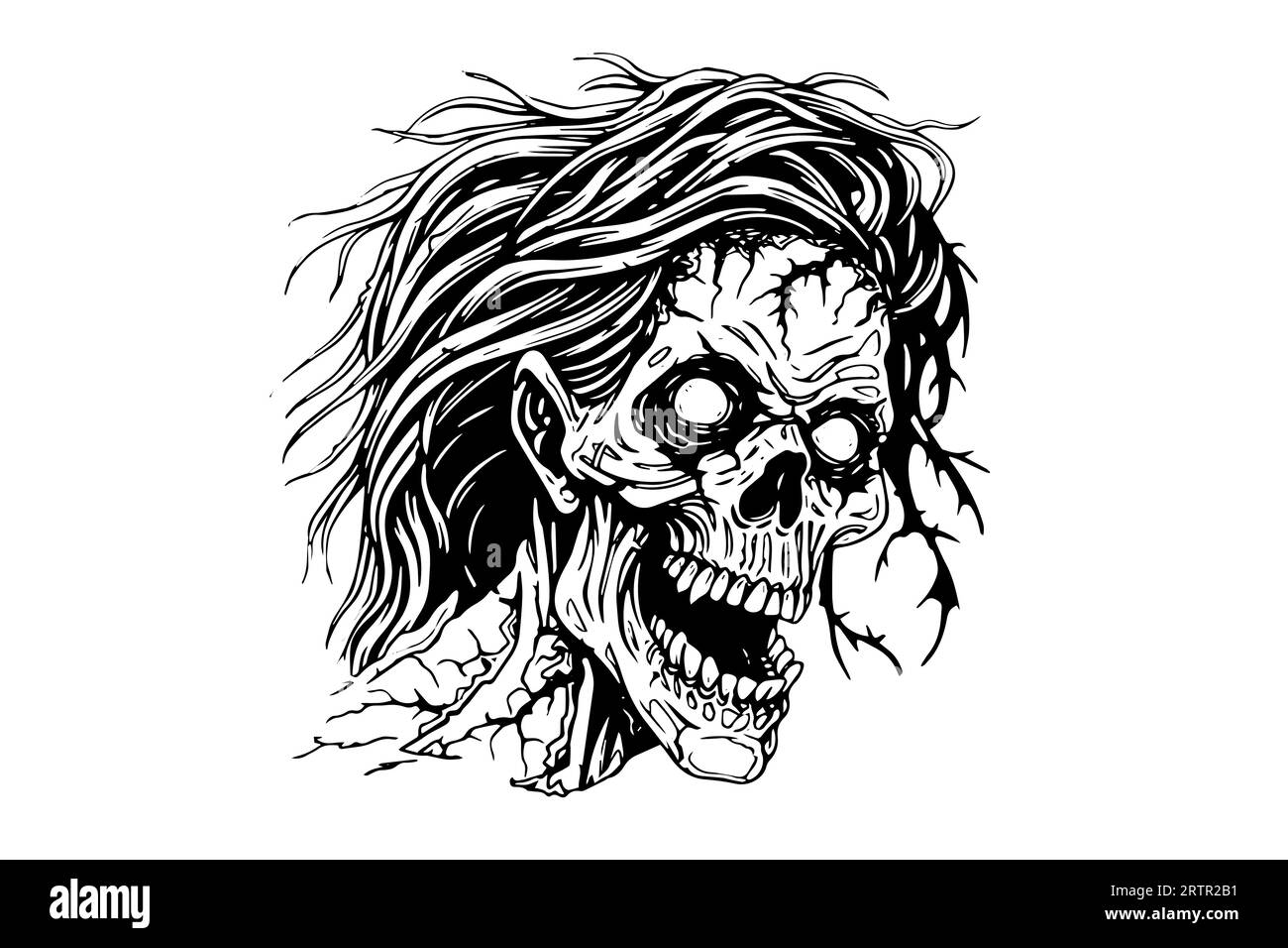 Zombie head or face ink sketch. Walking dead hand drawing vector ...