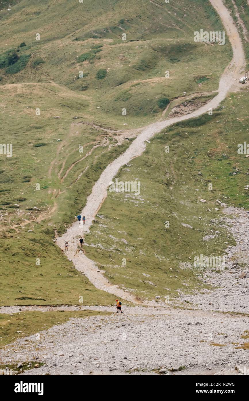 Hiking track with a few hikers in Mount Pilatus in Central Switzerland ...