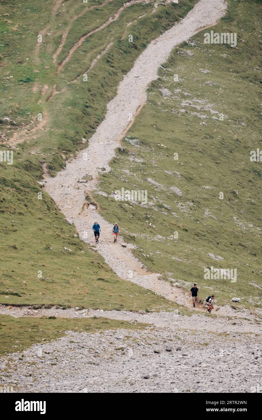 Hiking track with a few hikers in Mount Pilatus in Central Switzerland ...