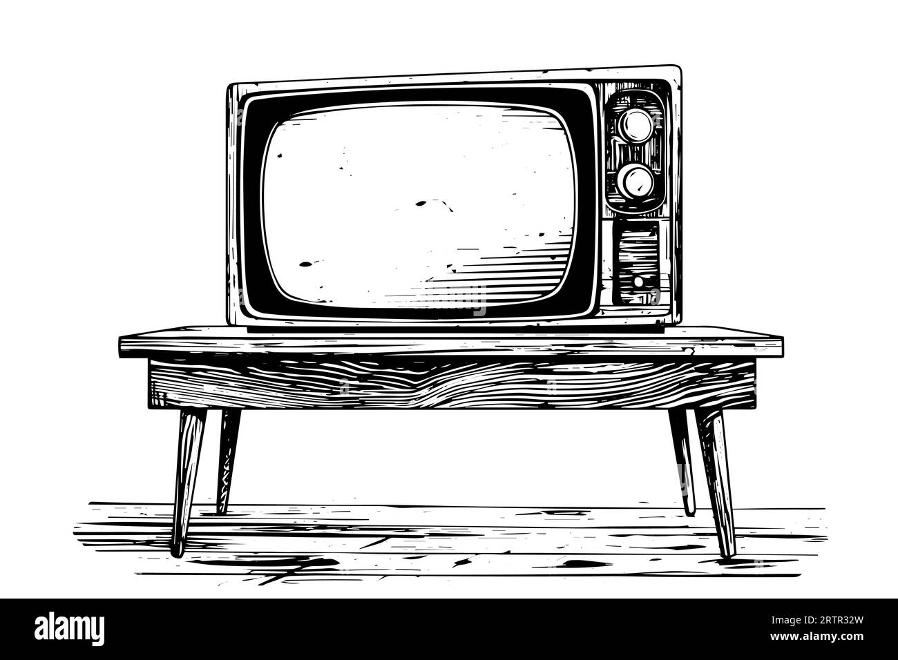 Retro television vector illustration. Engraving style ink sketch Stock ...