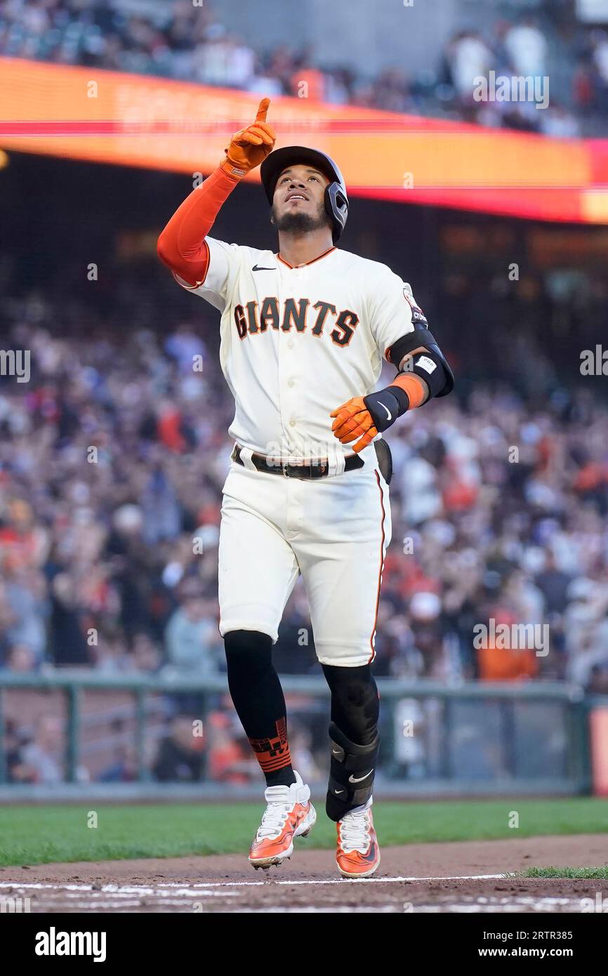San Francisco Giants' Thairo Estrada after hitting a home run against ...
