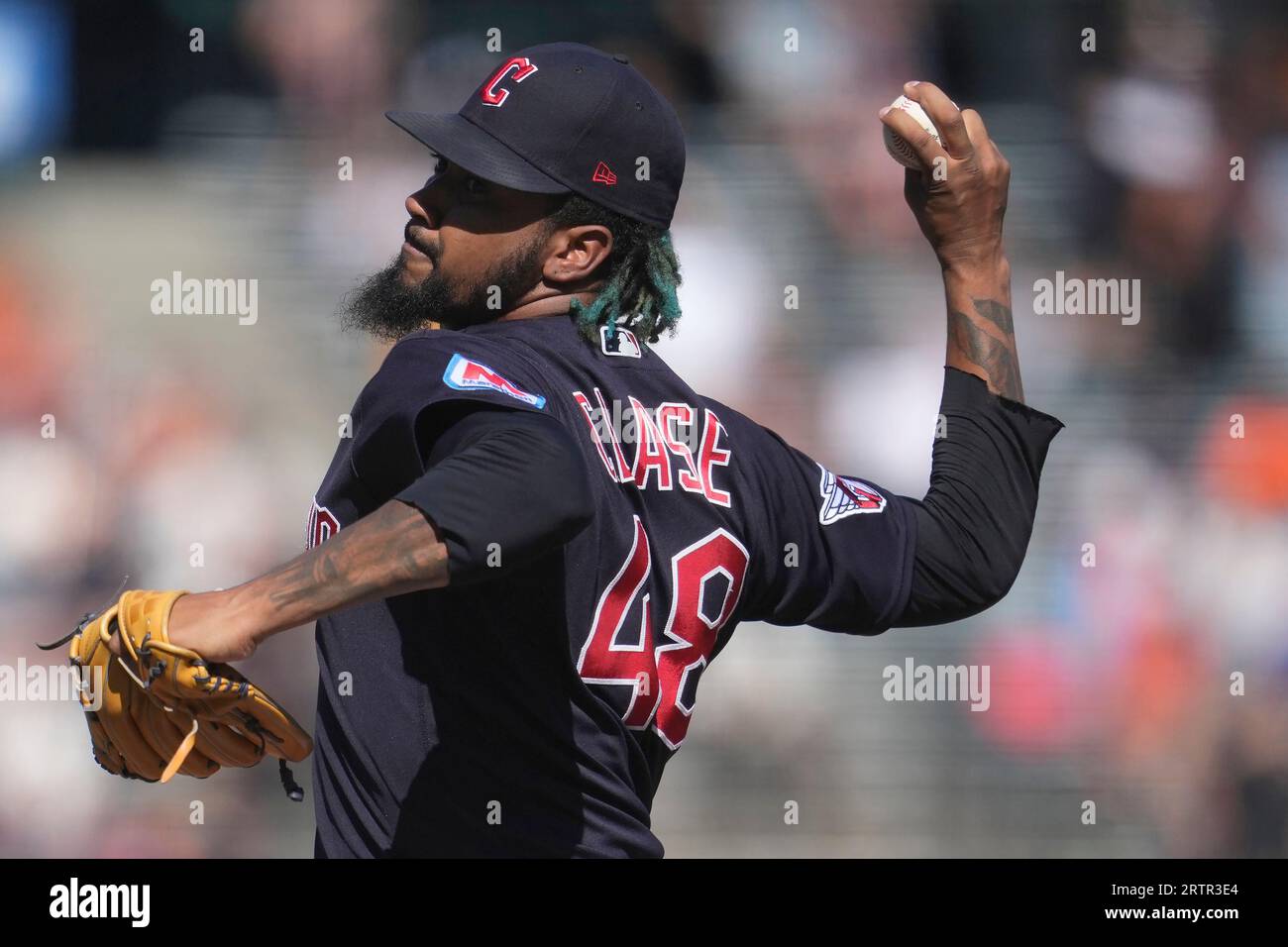 Cleveland Guardians pitcher Emmanuel Clase during a baseball game ...