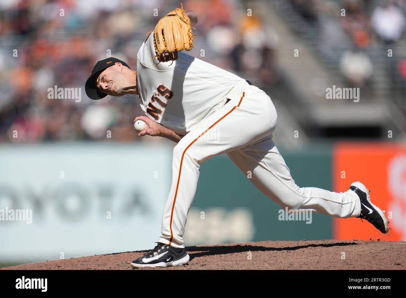 San Francisco Giants pitcher Tyler Rogers during a baseball game against the Cleveland Guardians ...