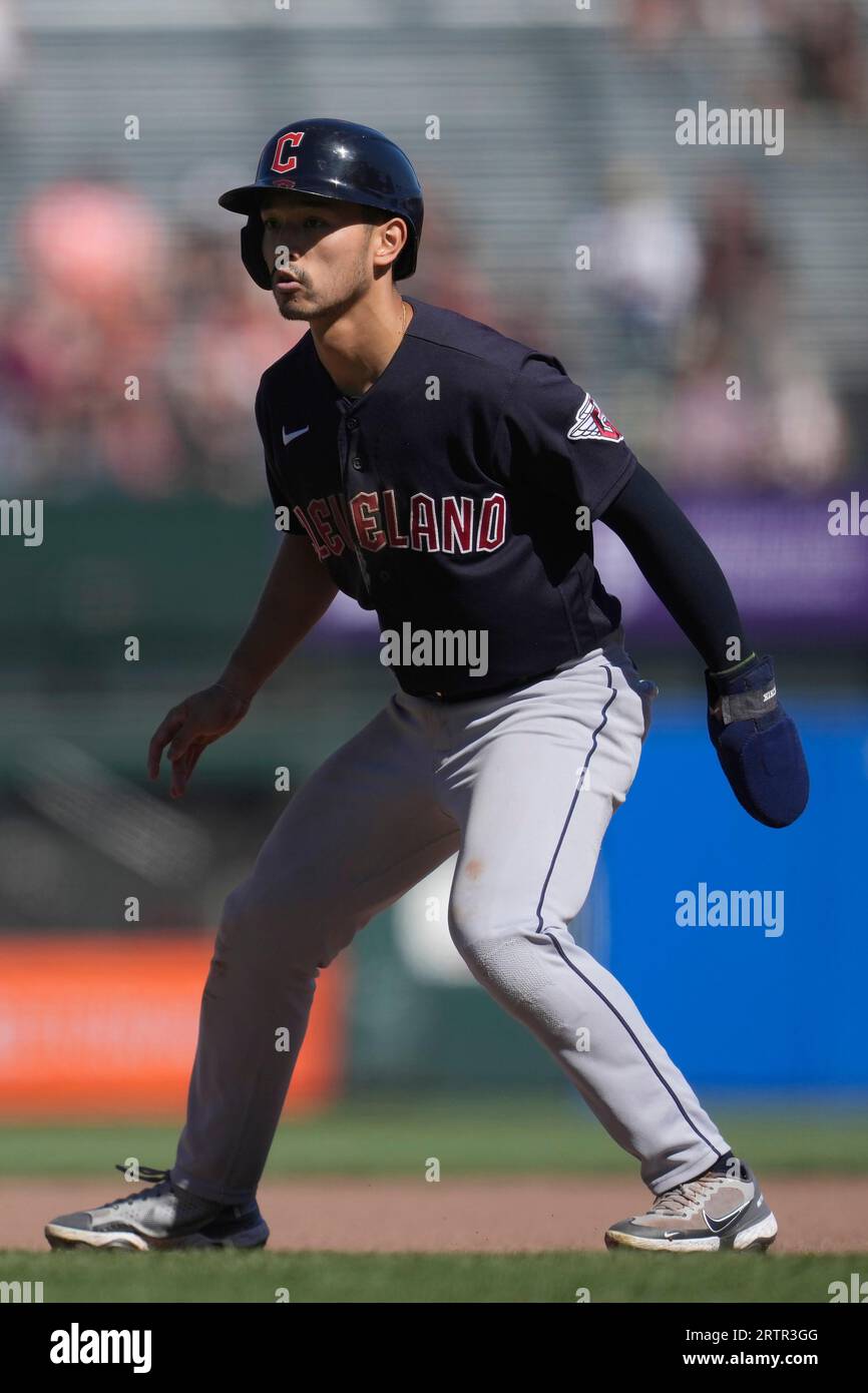 Cleveland Guardians' Steven Kwan during a baseball game against the San ...