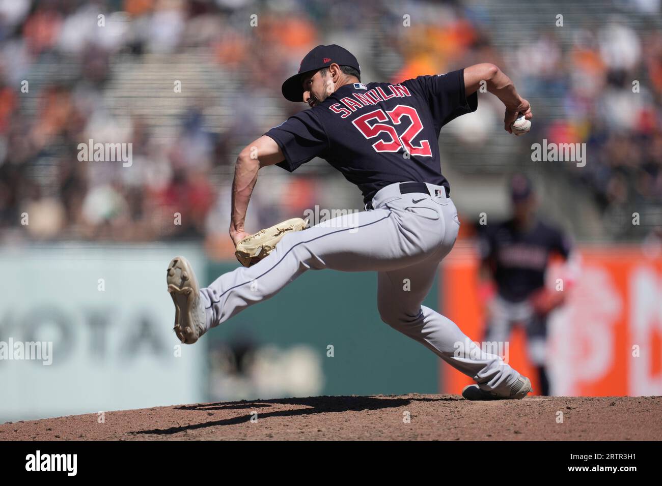 Cleveland Guardians pitcher Nick Sandlin against the San Francisco ...