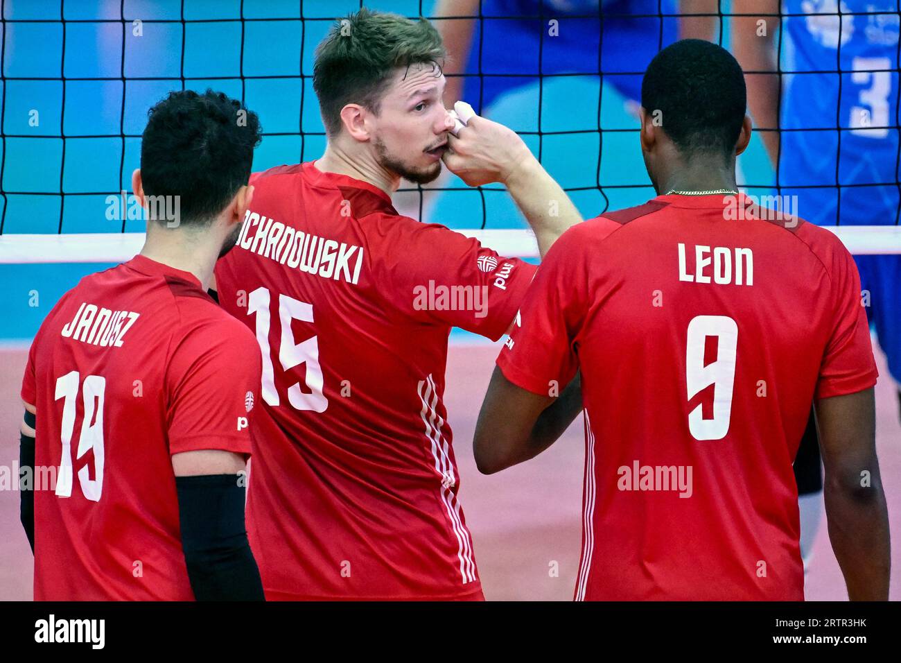 Rome, Italy. 14th Sep, 2023. Marcin Janusz, Jakub Kochanowski and Wilfredo Leon of Poland during ...