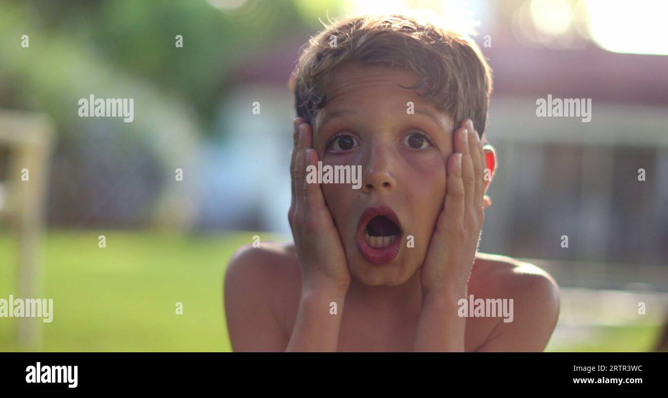 Child boy SHOCK reaction with despair. Emotional kid reacting with ...